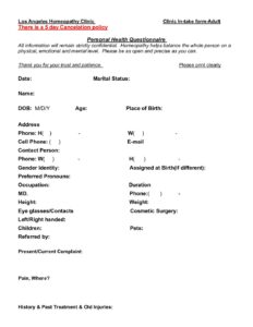 Clinic Adult Intake Form - Los Angeles School of Homeopathy